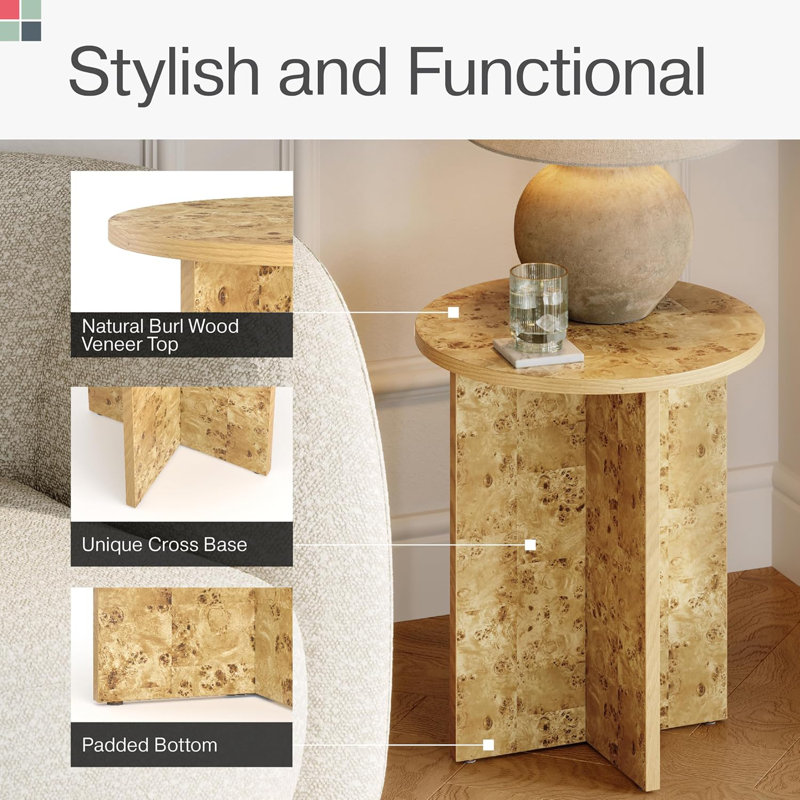 Latitude Run® Round Accent Side Table - Burl | Wayfair