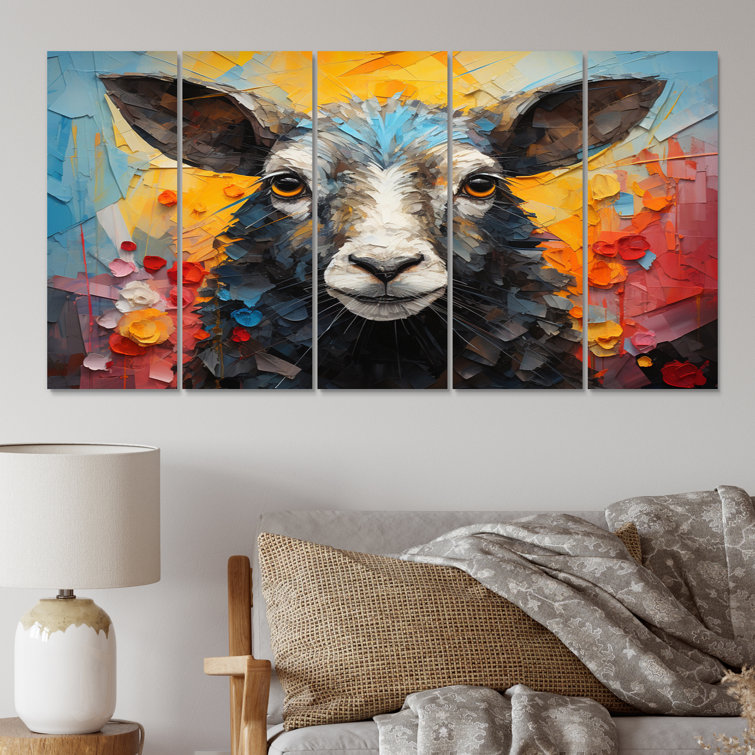Gracie Oaks " Colorful Abstract Sheep Collage II " 5 - Pieces on Canvas ...