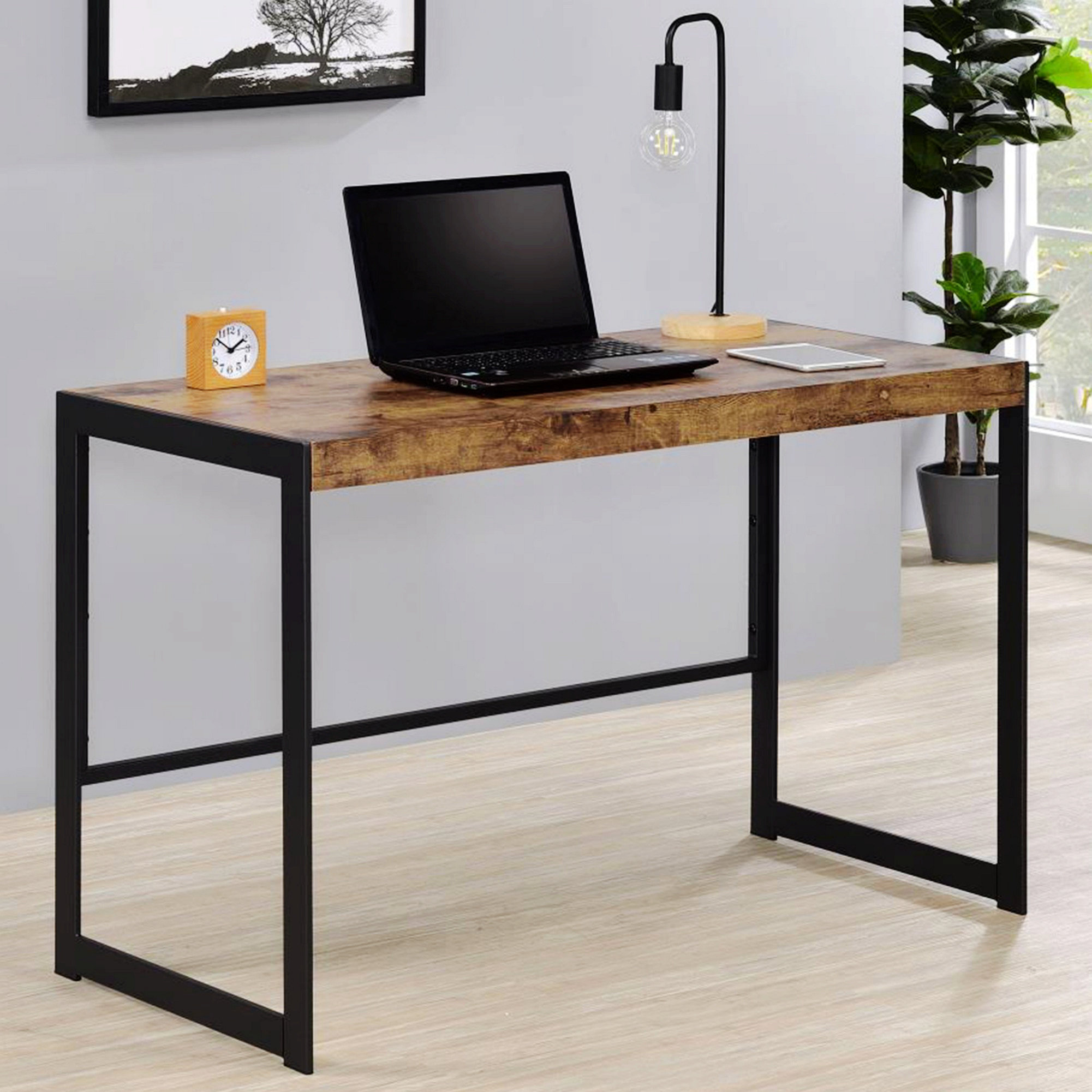 Latitude Run® Writing Desk, Rectangle Metal Frame Desk With Wooden ...