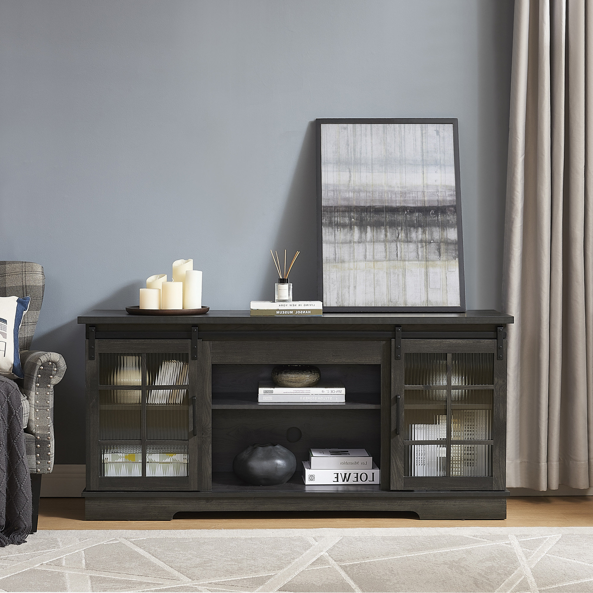 Millwood Pines Sliding Door TV Stand Large Storage Cabinet - Wayfair Canada