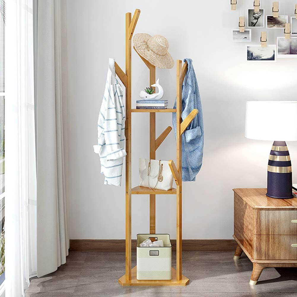 Rebrilliant Solid Wood Floor Standing Hat Coat Jacket Hanger Storage ...