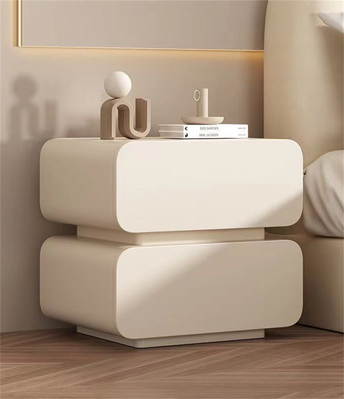 Ivy Bronx Julbe Modern Nightstand, Leather Nightstand with 2 Storage ...