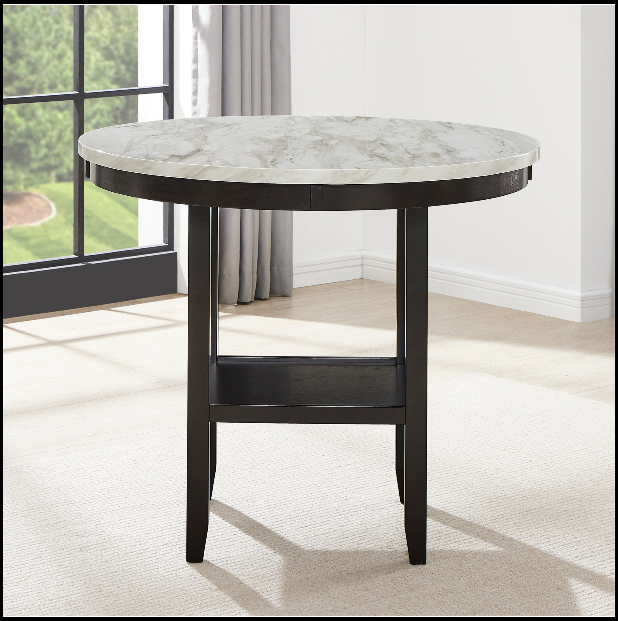 Winston Porter Table de salle à manger ronde en bois à hauteur de ...