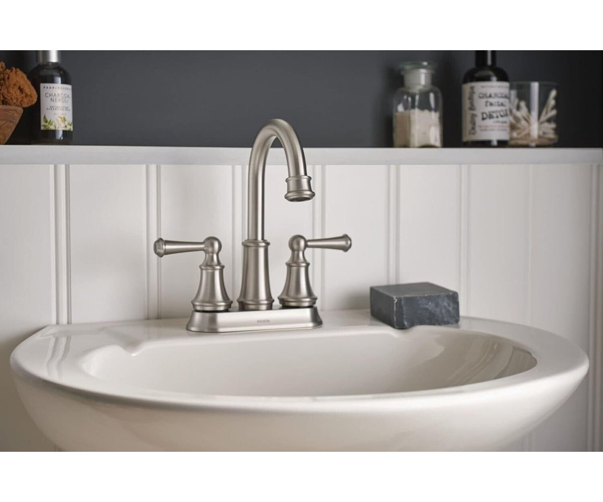 Moen Brecklyn Centerset Bathroom Faucet with Push Down Drain & Reviews ...