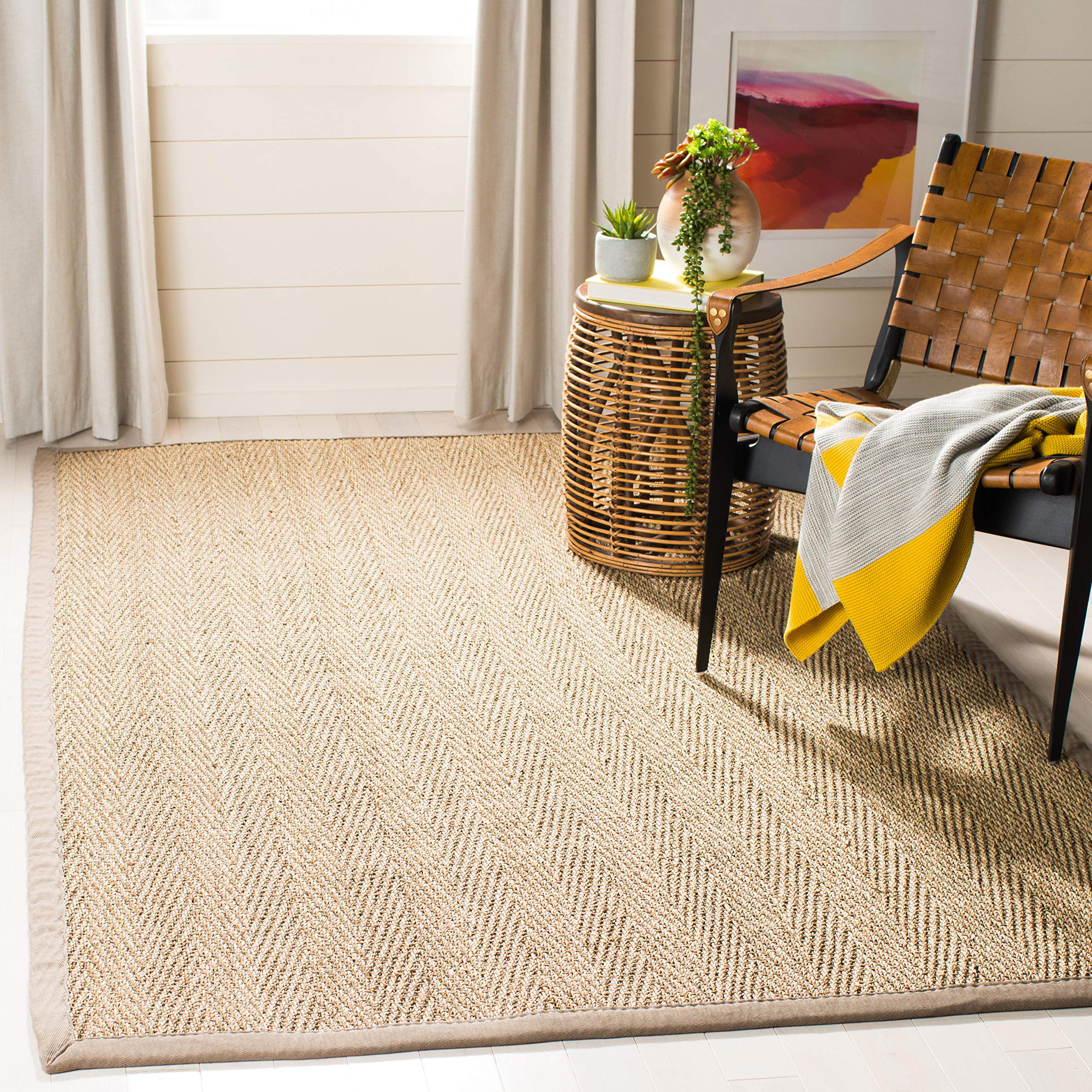 Rosecliff Heights Natural & Grey Border Herringbone Seagrass Area Rug ...