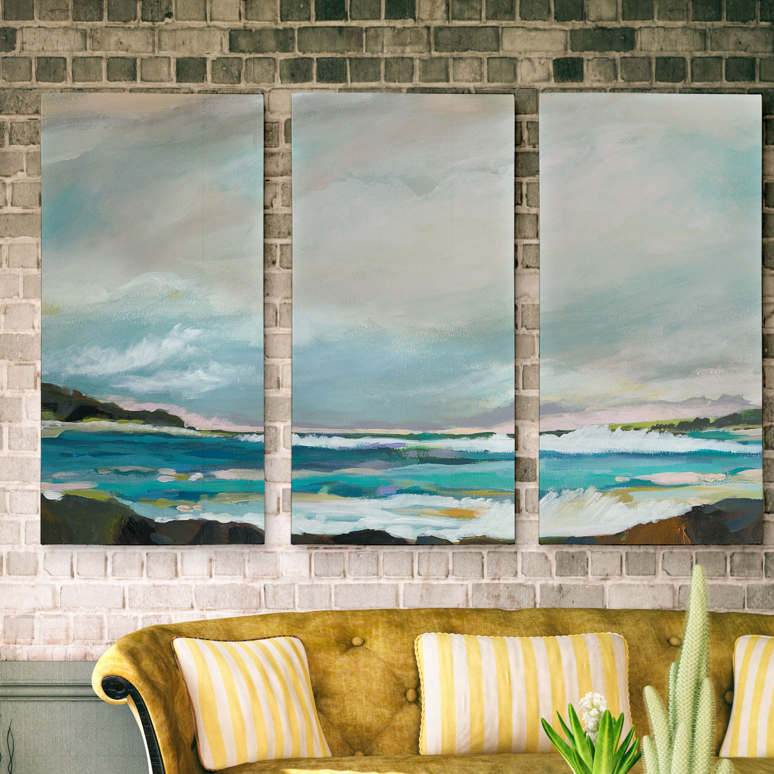 Highland Dunes Seaside View III - 3 Piece Wrapped Canvas Print ...