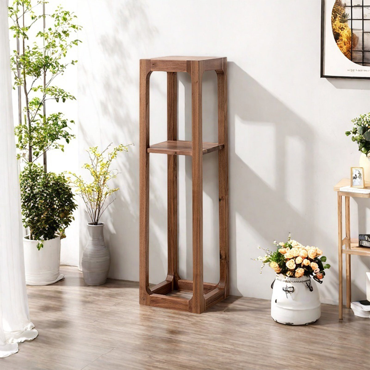 dujinlong home Simple flower stand black walnut wood balcony floo ...