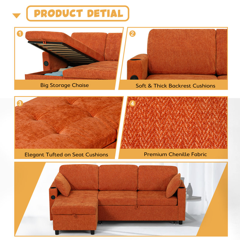 Latitude Run® 84" Reversible Sectional Pull-Out Sofa Bed With ...