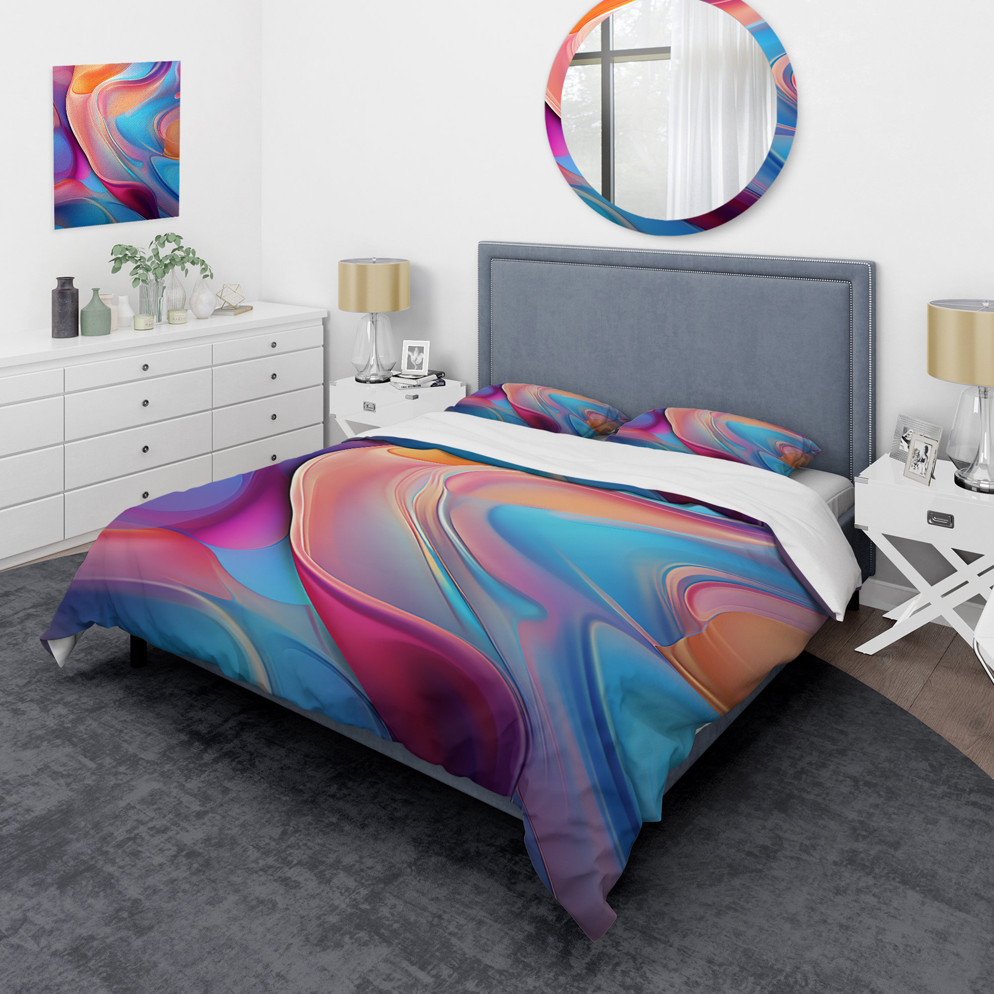 Design Art Transitional Pink And Blue Shapes II - Abstract Modern ...