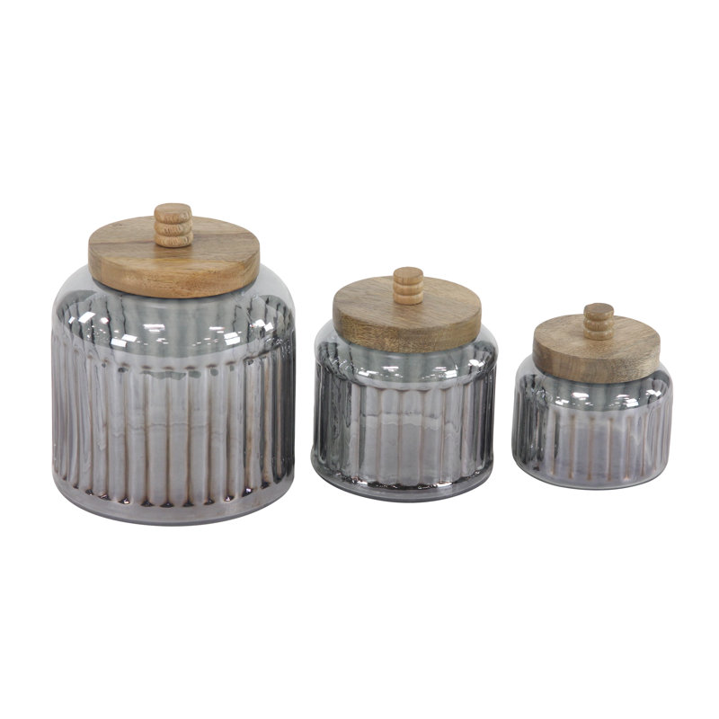August Grove® Arsenovic Glass Decorative Jars with Wood Lids Set ...