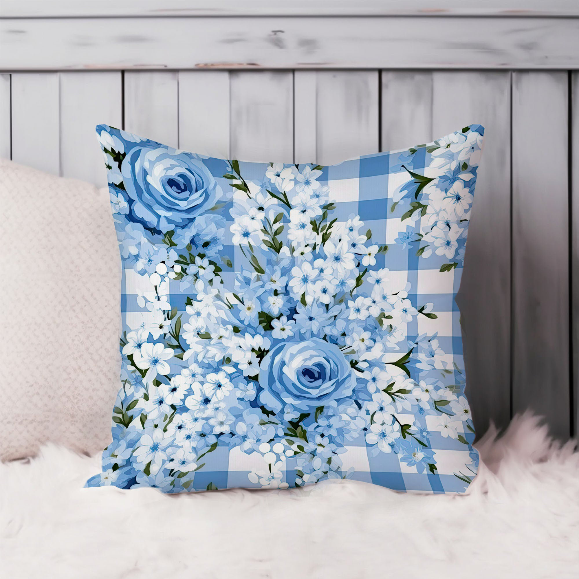 Ethan Taylor Floral Blue Gingham Flowers I Shabby Elegance | Wayfair