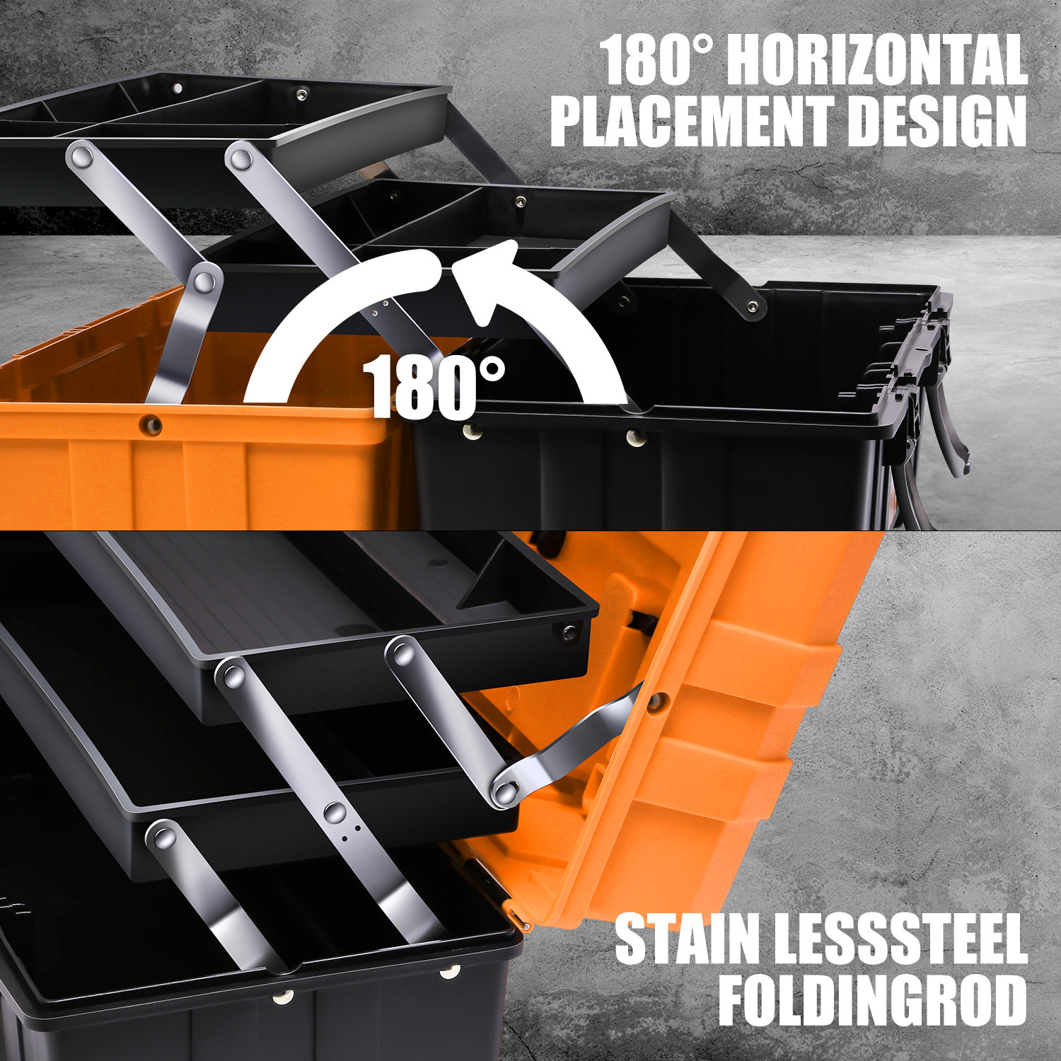 DNA Motoring 3-Layer Lockable Tool Box Plastic Portable Storage Folding ...