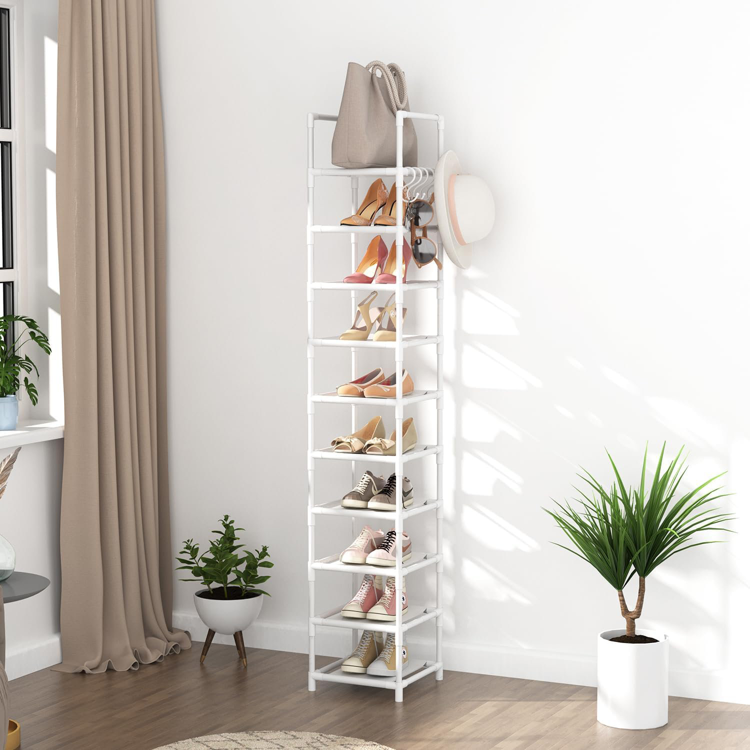 Ivy Bronx Tall Narrow Shoe Rack 10-Tier Skinny Shoe Shelf Storage For ...
