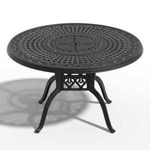 Astoria Grand Large Round Outdoor Dining Table with Umbrella Hole and ...