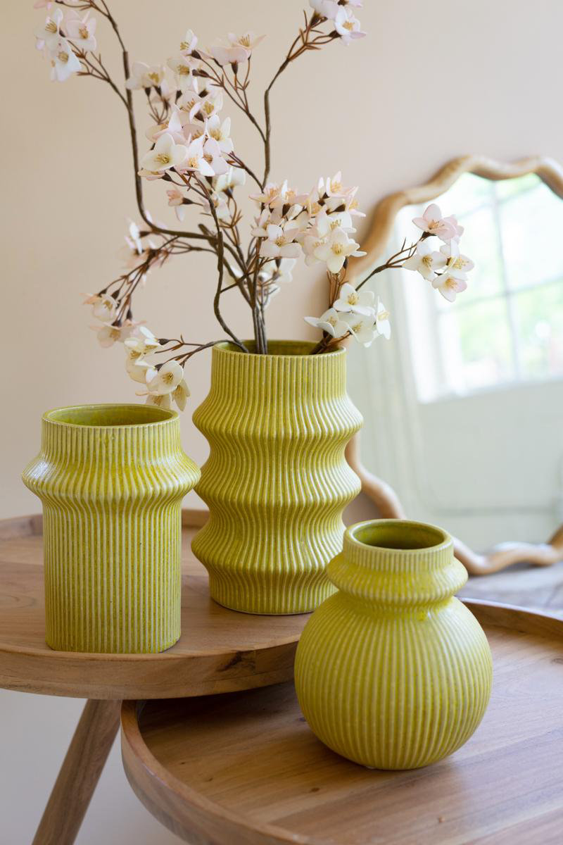 Dakota Fields SET OF THREE CHARTREUSE CERAMIC VASES | Wayfair
