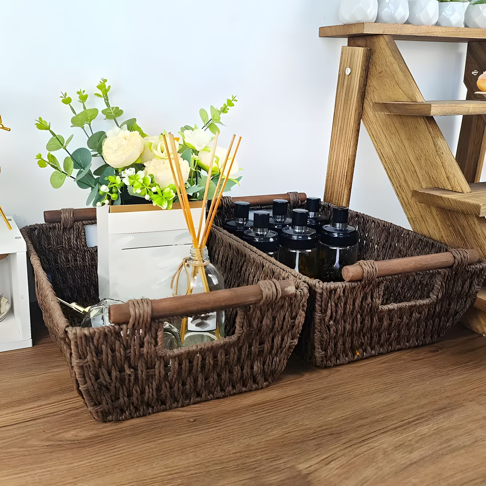 Bayou Breeze Handwoven Dark Brown Paper Rope Baskets - Round Wicker ...