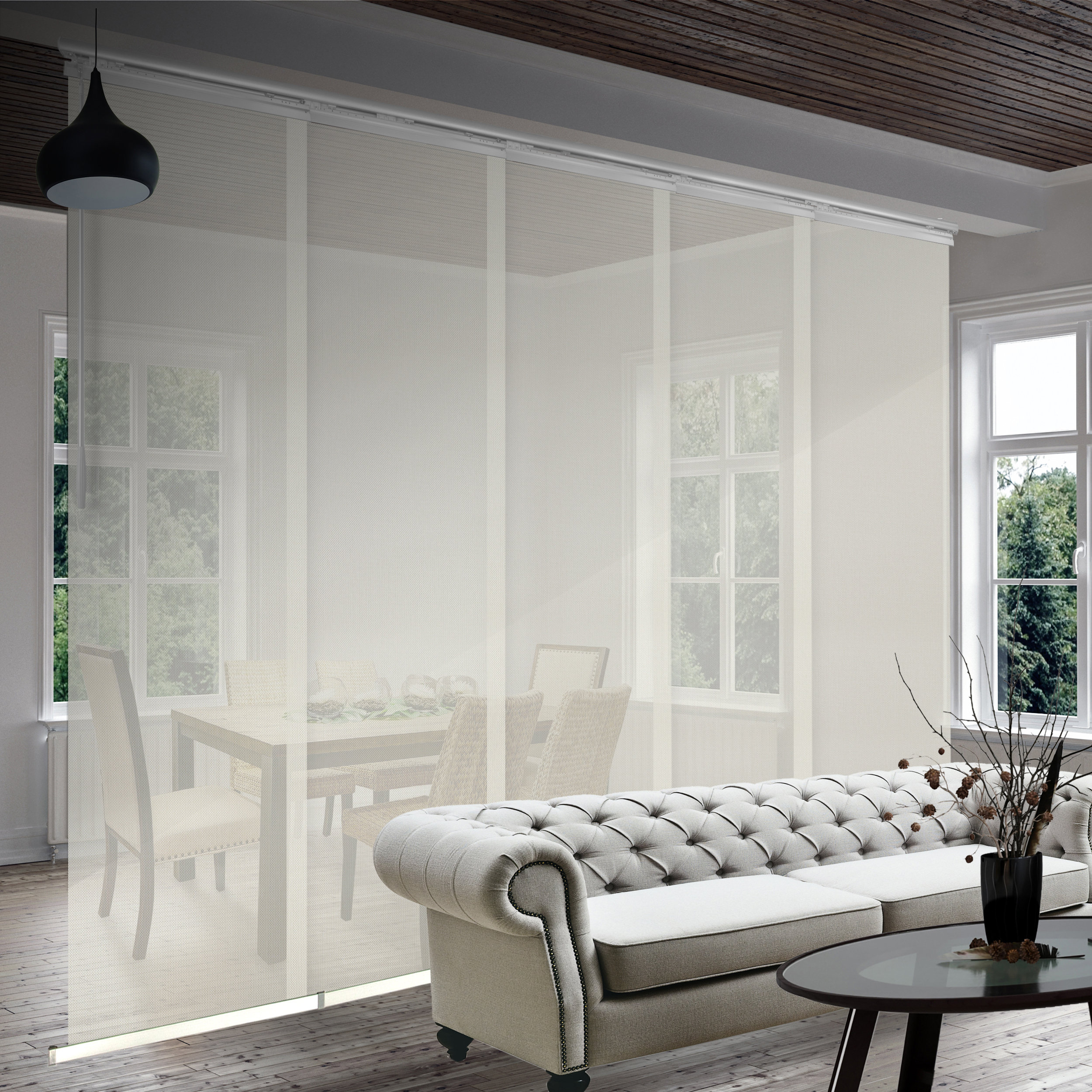 Rod Desyne Dappled Ash 5 Panel Single Rail Semi-Sheer Vertical Blind ...