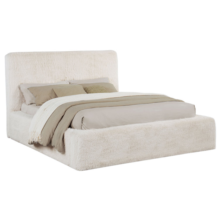 Ebern Designs Schriver Faux Fur Upholstered Bed Cream | Wayfair