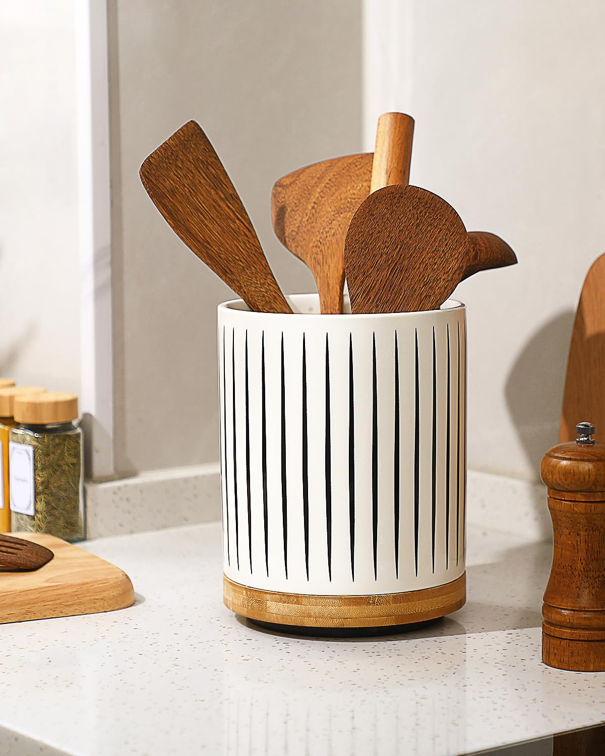 Hokku Designs 360° Rotating Ceramic Utensil Holder For Countertop, 7.9 Inch Extra Large Crock ...