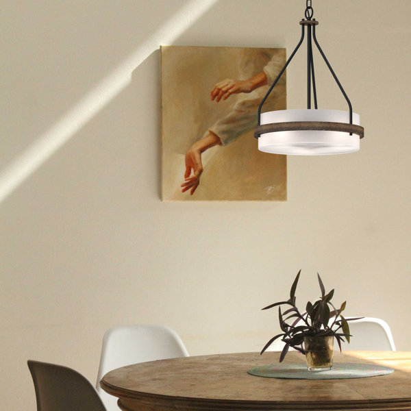 Gracie Oaks Emery 3-Light Walnut And Black Indoor Pendant With Frosted ...