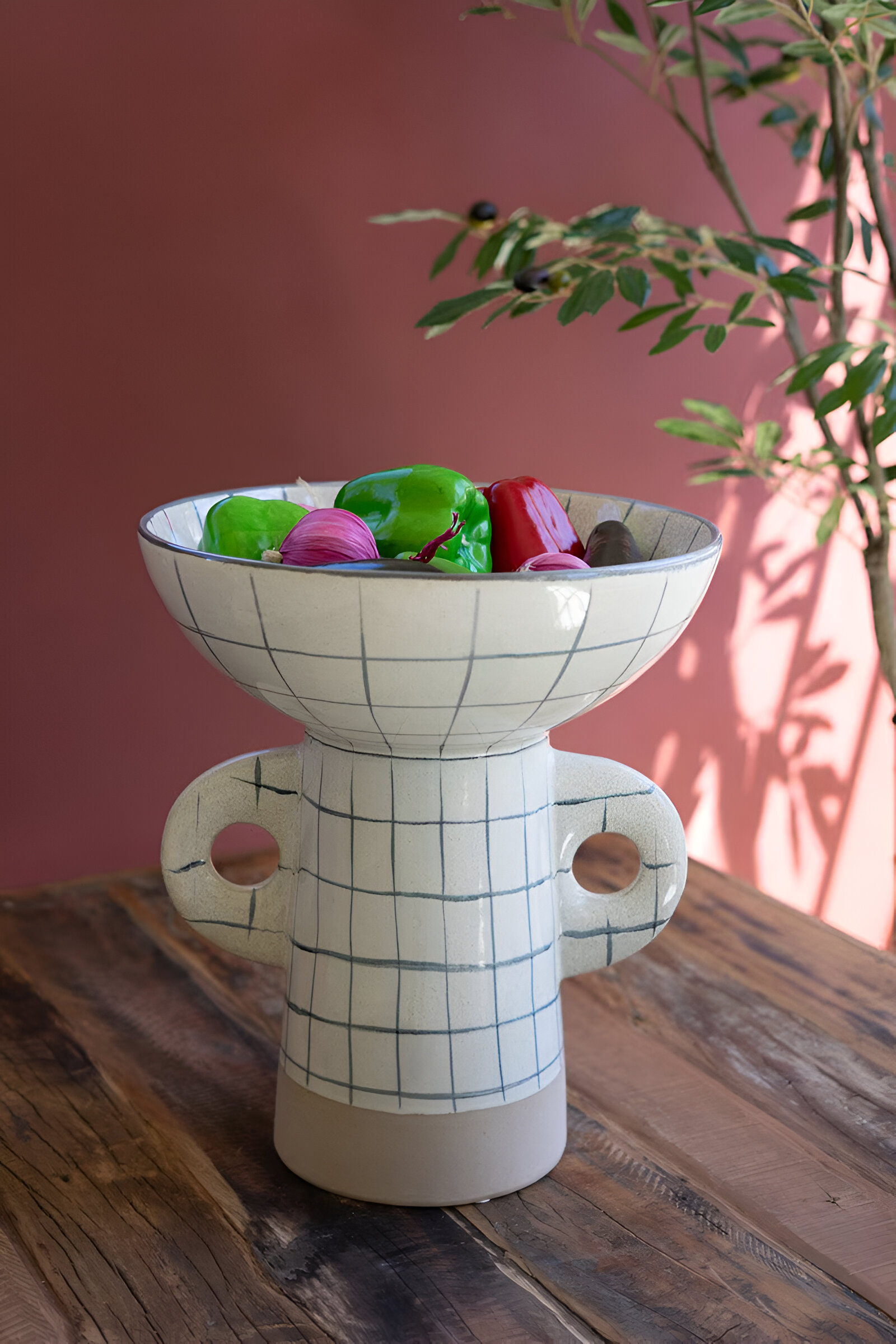 Lark Manor™ CERAMIC GRID DESIGN COMPOTE WITH HANDLES | Wayfair