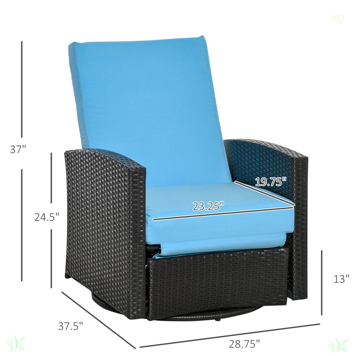 Dovecove Outsunny Outdoor Wicker Swivel Recliner Chair, Reclining ...