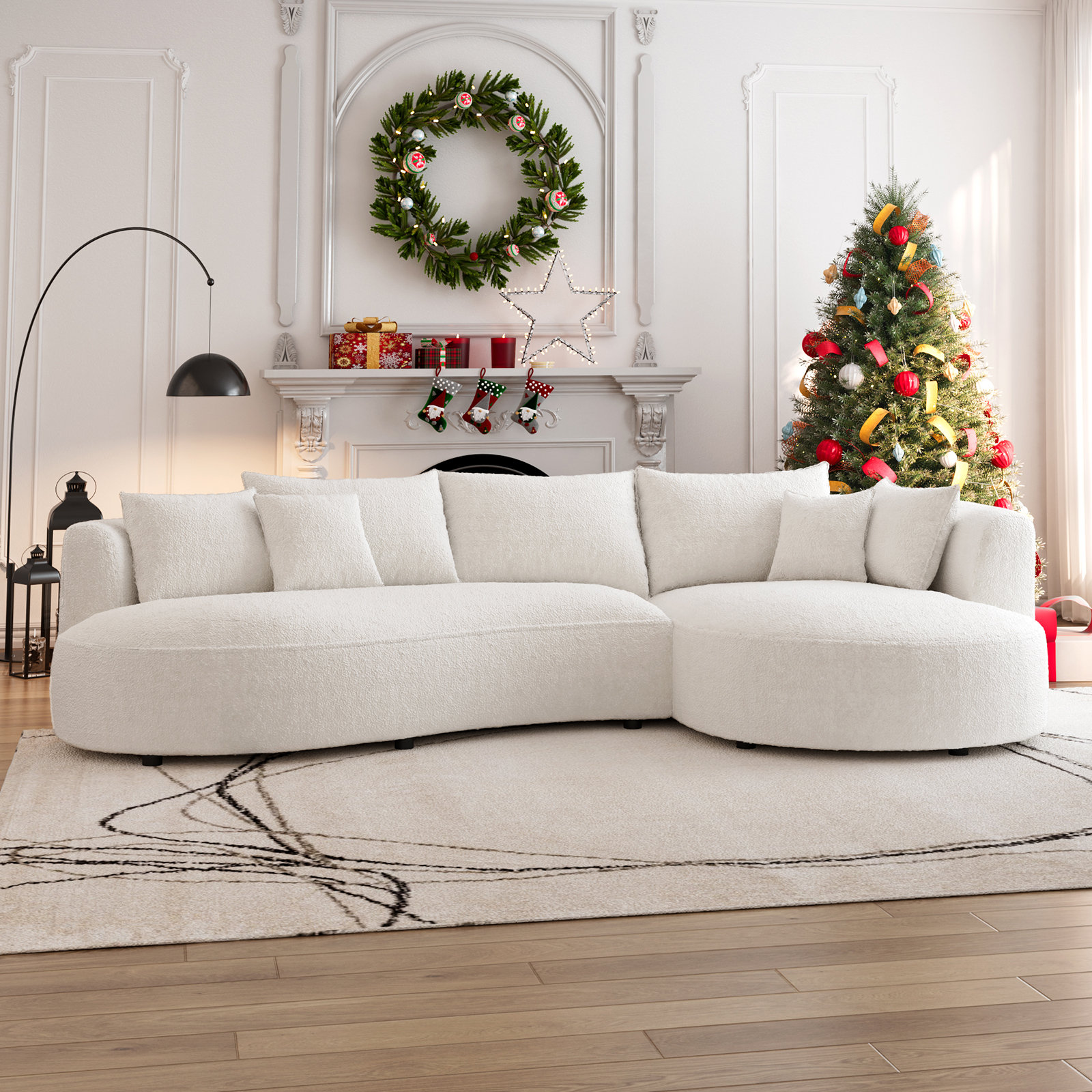 Winston Porter 2-piece Round Chaise Sectional Sofa, 125'' Boucle Curved ...
