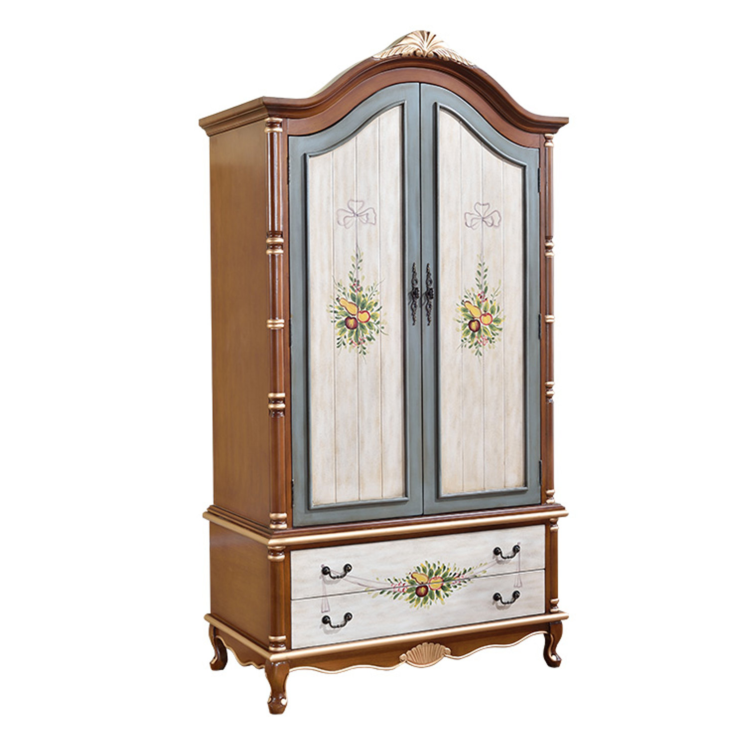 Ruthber Solutions Rustic Two-Door Wardrobe with Drawers&Hanging Rod ...