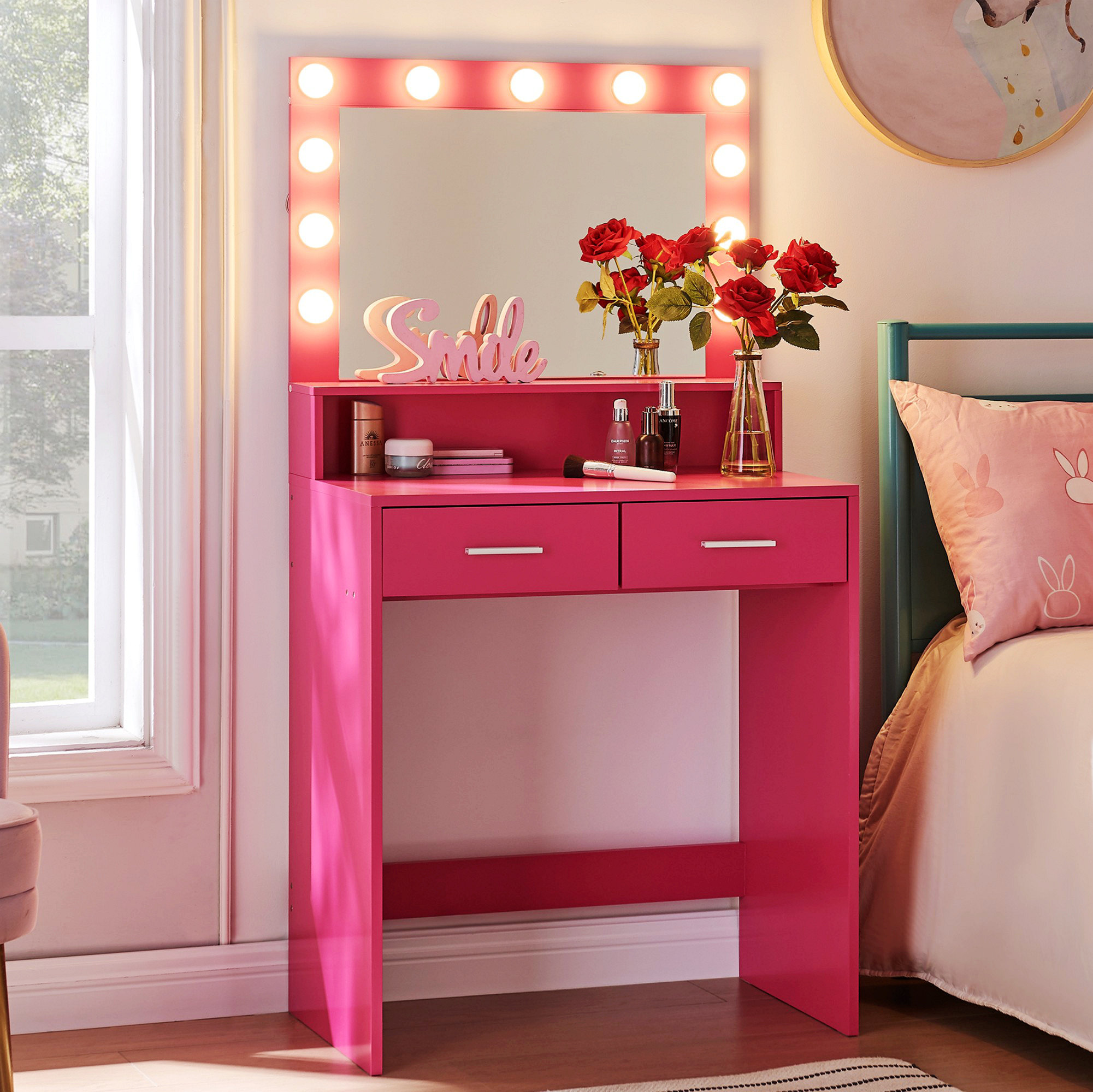 George Oliver Vanity Desk with Mirror and Lights, Dressing Table with ...