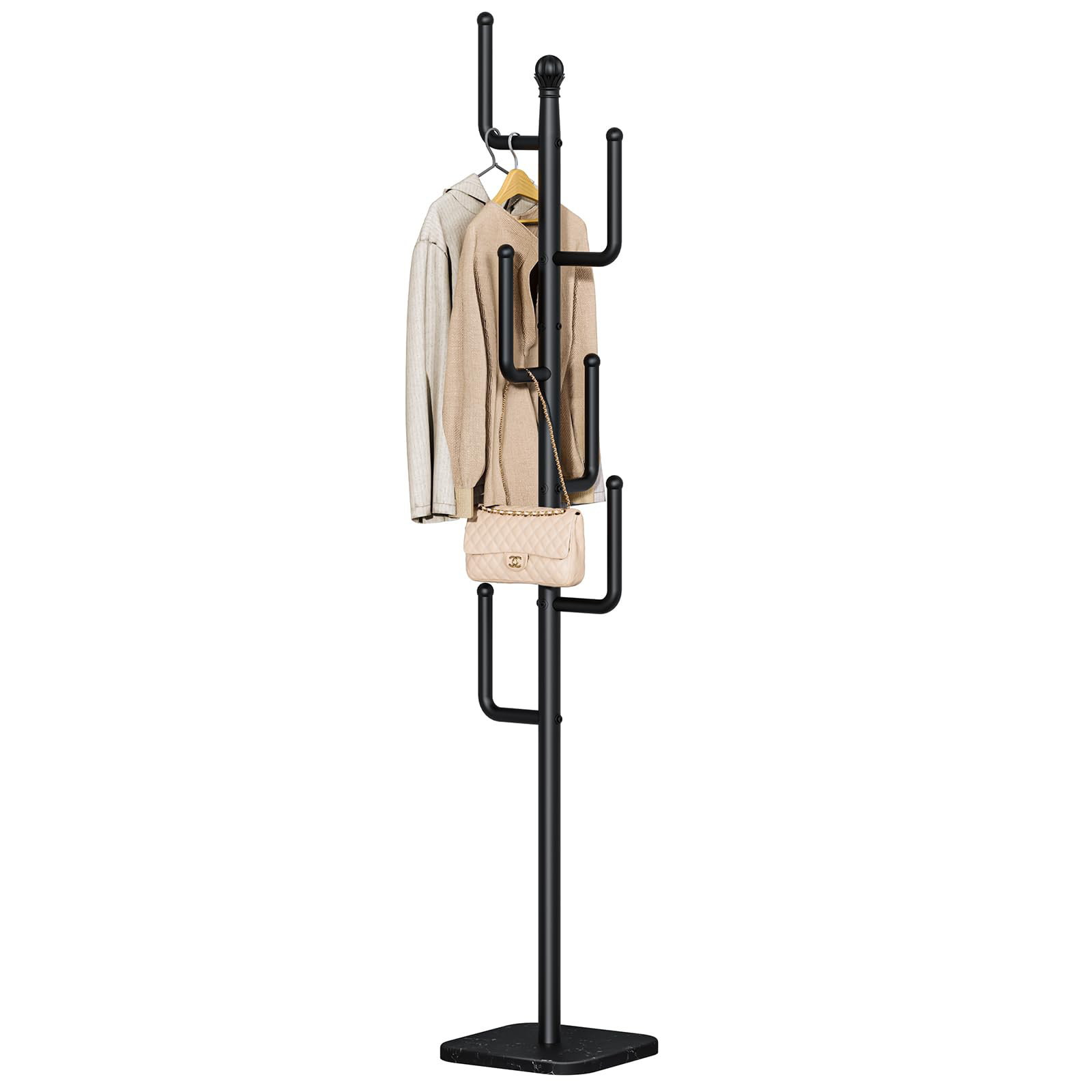 Hokku Designs Freestanding Coat Rack With Base And 6 L-Shaped Hooks ...