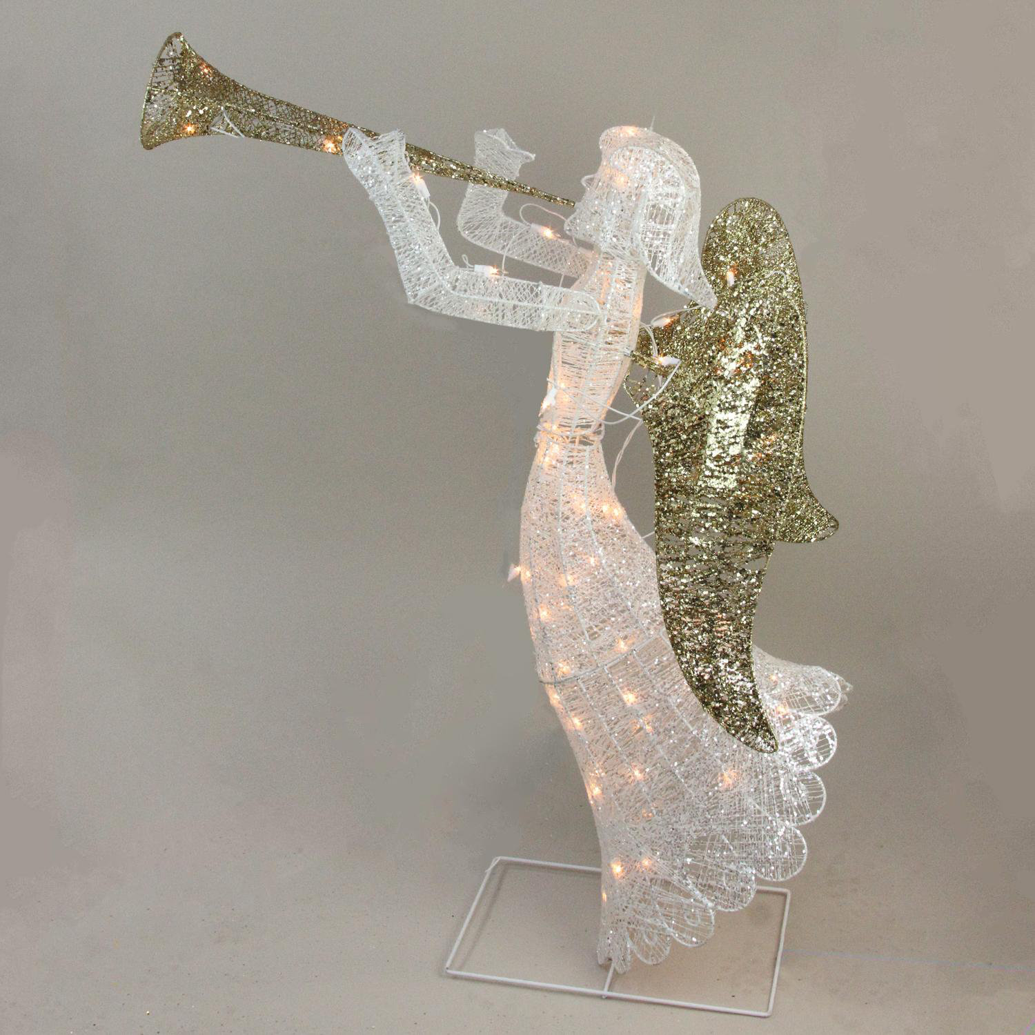 Northlight Seasonal 48" Lighted Glittered Silver and Gold Trumpeting ...