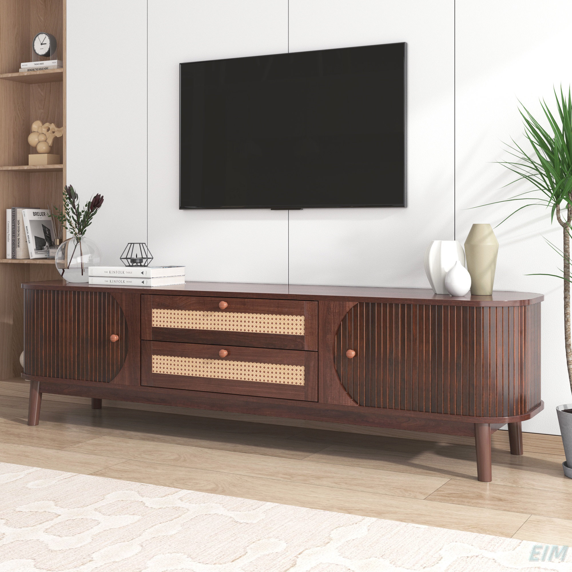 Dakota Fields Rattan TV Stand For Tvs Up To 75'', Modern Farmhouse ...