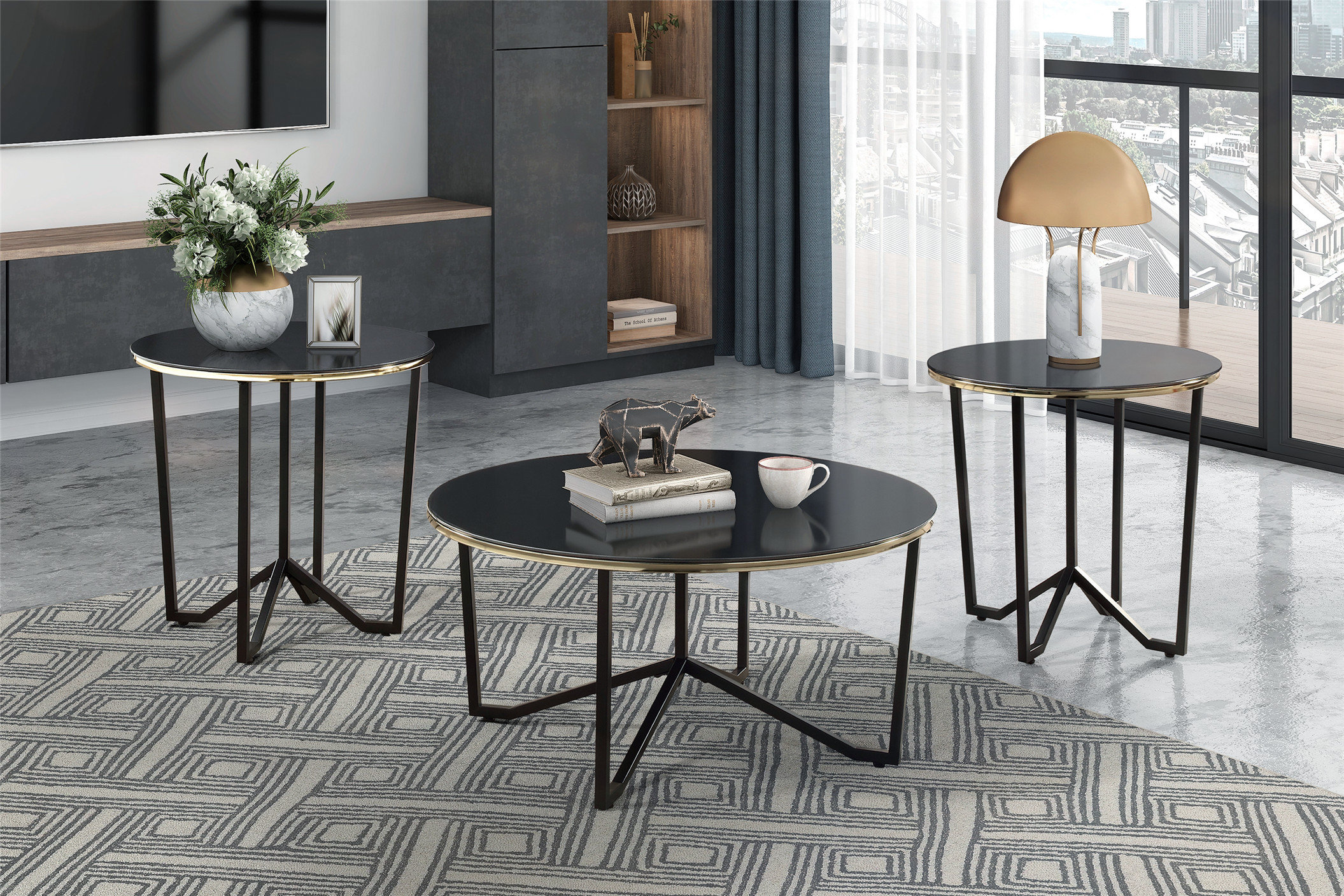 Everly Quinn Modern Round Coffee Table and End Tables Set for Stylish ...