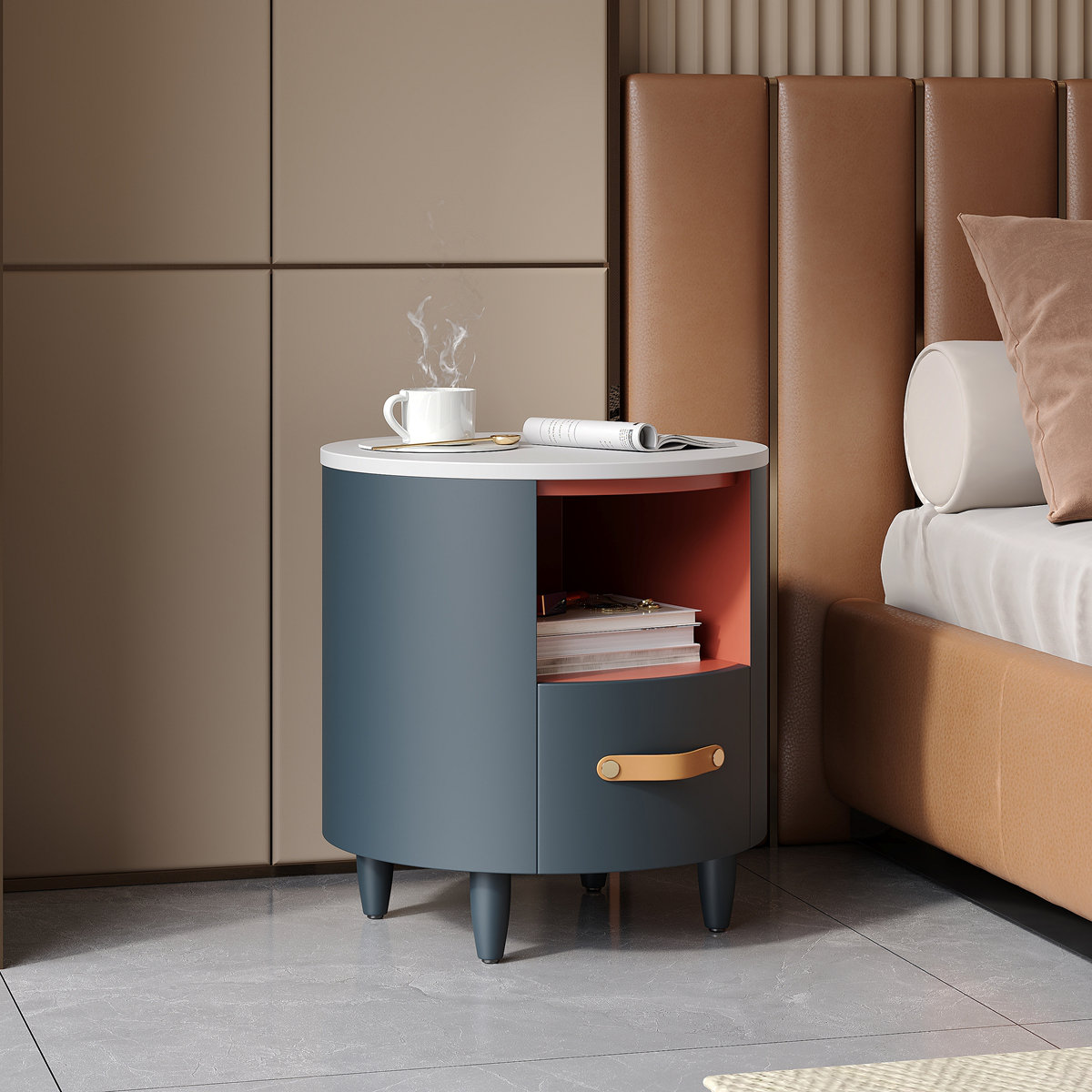 George Oliver Contemporary & Modern Round Nightstand With Storage ...