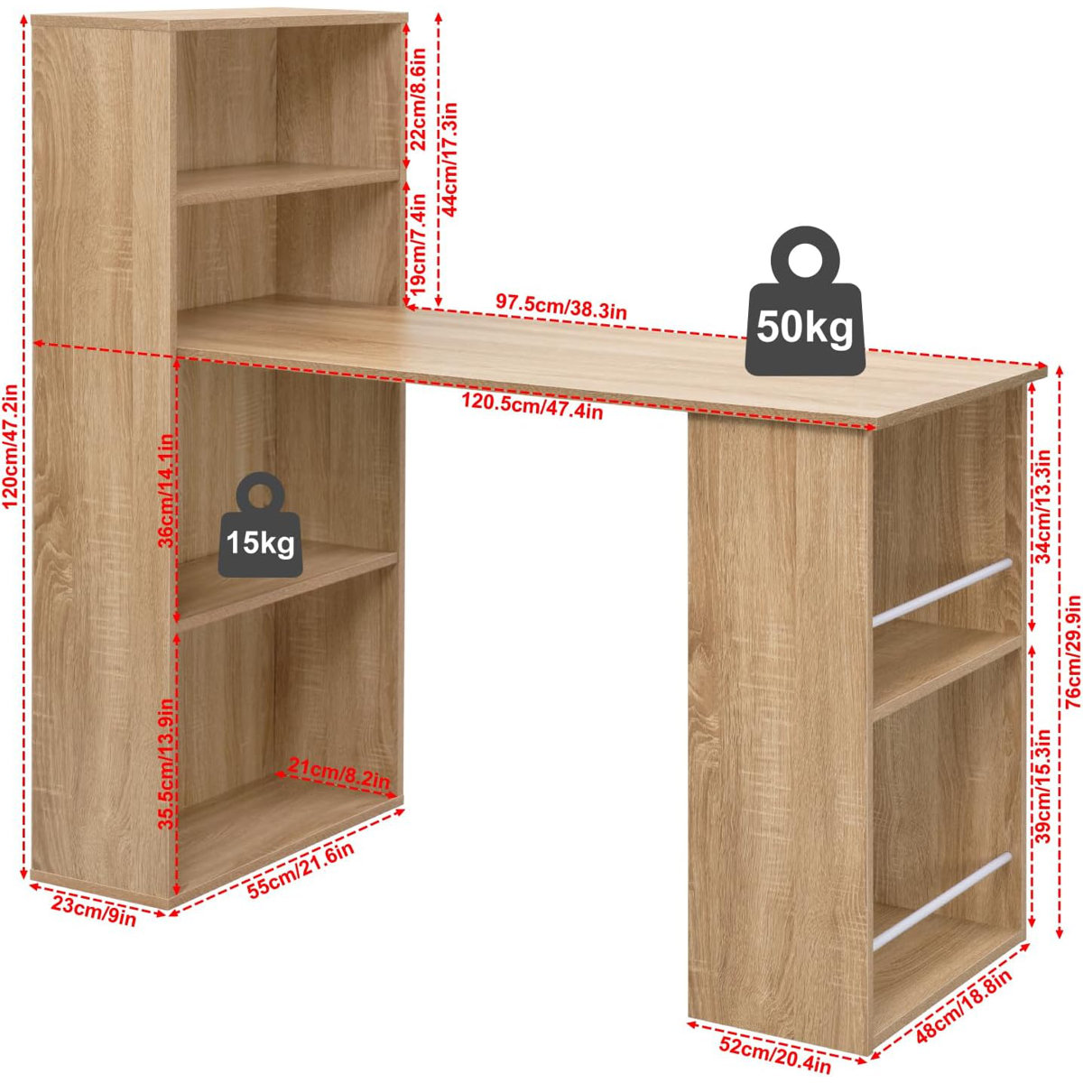 Alpen Home 120cm Desk With Shelves, Computer Desk With Shelf, Office ...