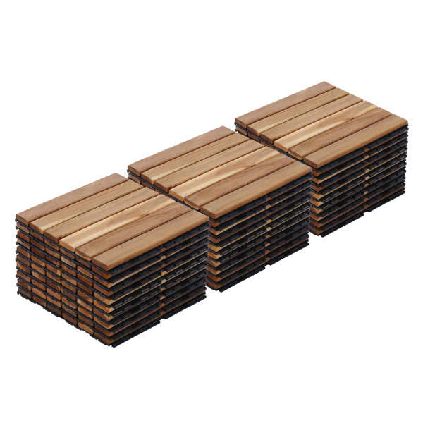 Fulocseny 12" X 12" Wood Interlocking Deck Tile Striped Pattern | Wayfair