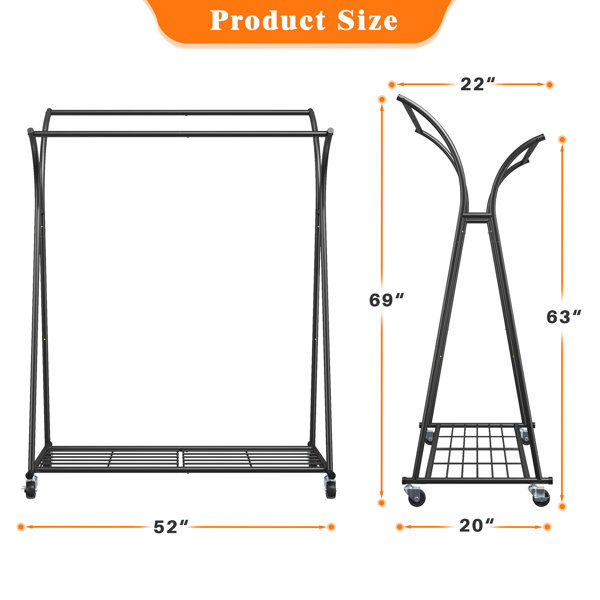 Rebrilliant Madelein Rolling Clothes Racks, Heavy Duty Garment Rack ...