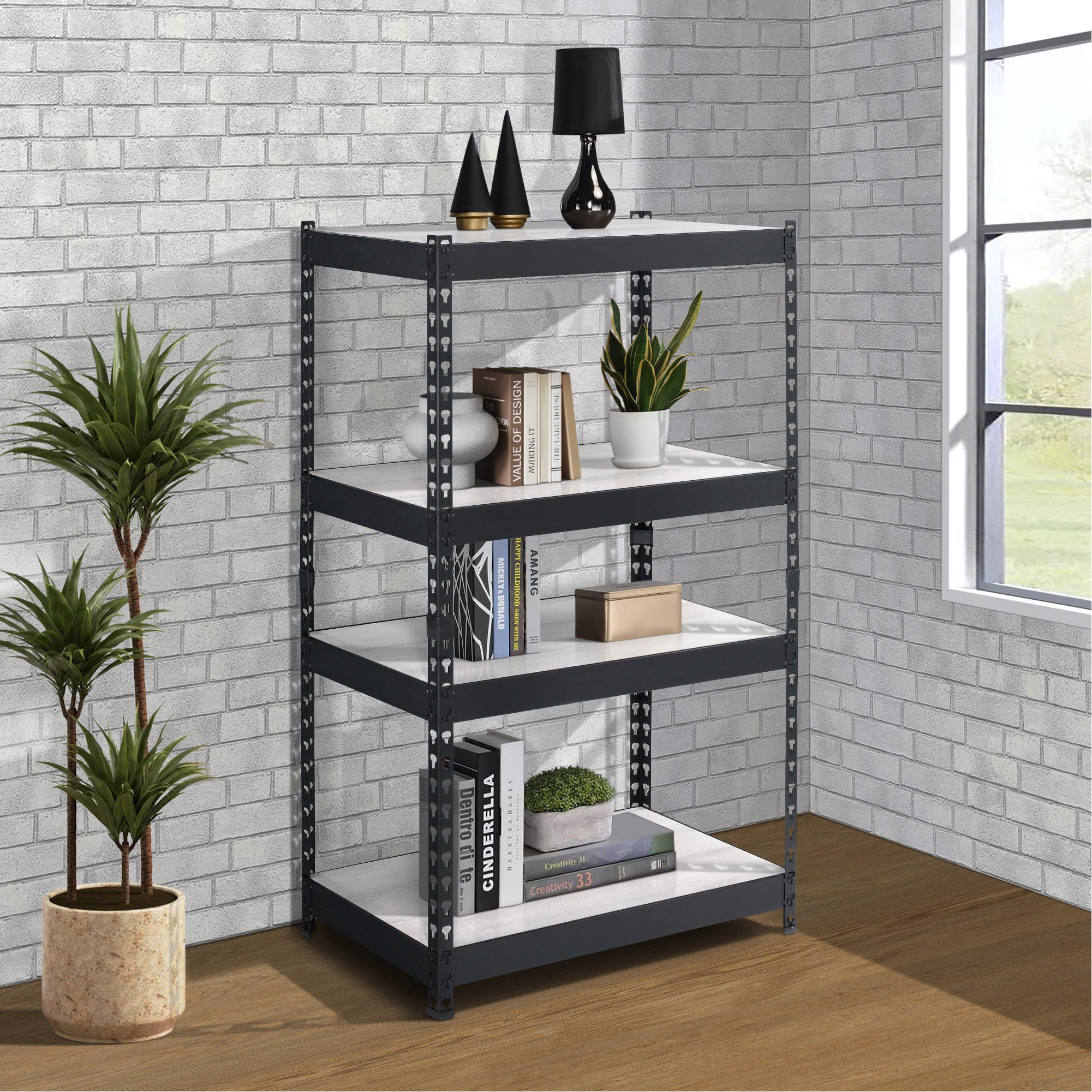Hokku Designs 4 Tier Rectangular Bookcase With Adjustable Shelves ...