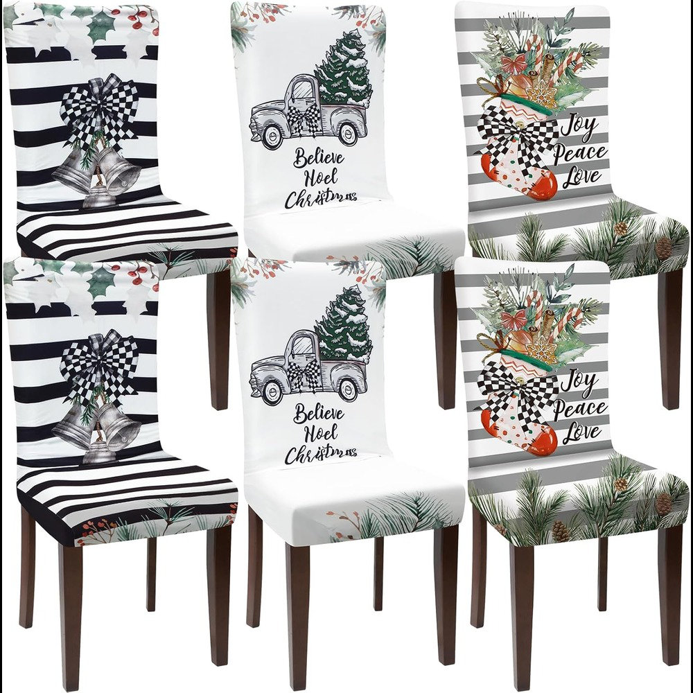 The Holiday Aisle® Christmas Chair Covers Set Of 6 Christmas Dining ...