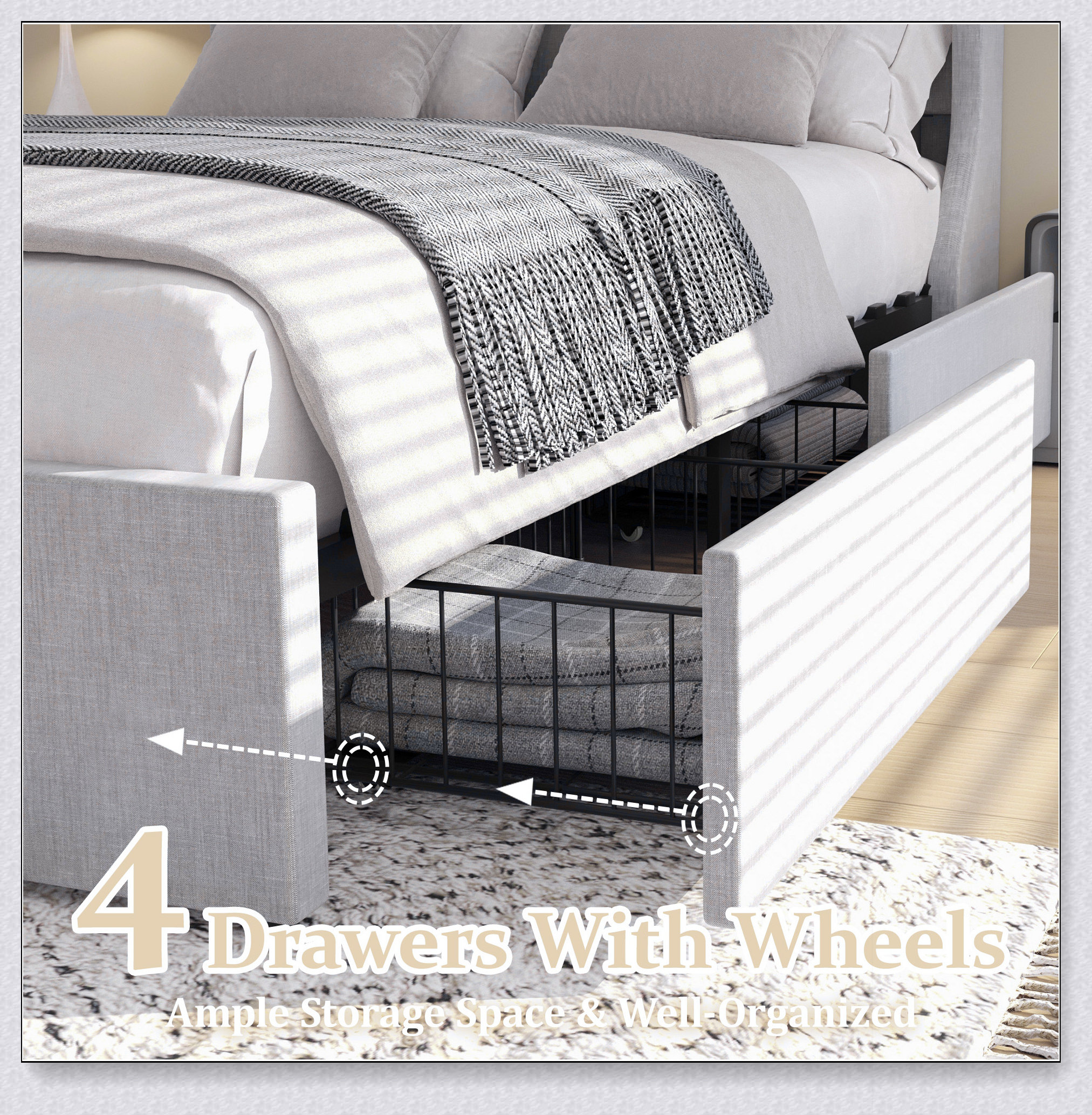 Lark Manor™ Bed Frame With 4 Storage Drawers And Wingback Headboard ...