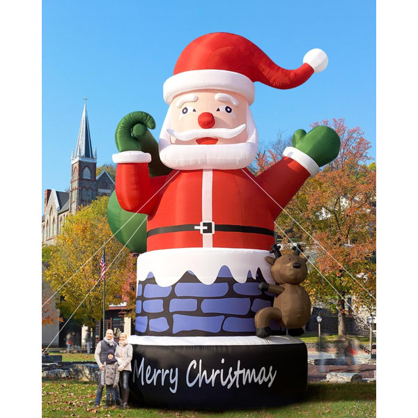 Connsann 26ft Giant Inflatable Santa Claus In Chimney With Reindeer ...