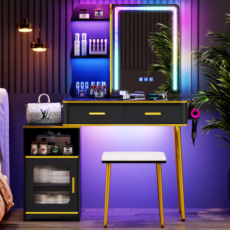 Mercer41 Ronalie Makeup Vanity with LED Light | Wayfair