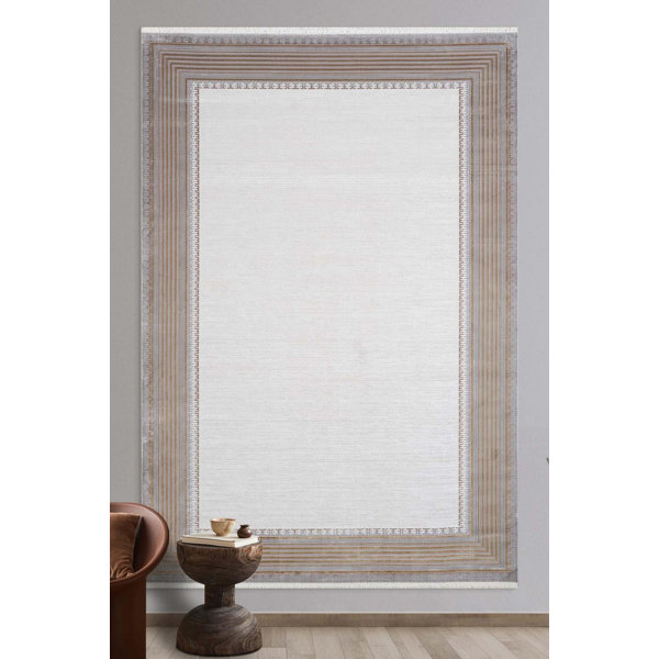 Ebern Designs Theodora Cream Frame Viscose Machine Made Area Rug ...