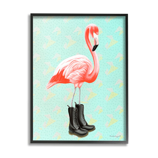 Stupell Industries Stylish Pink Flamingo Black Boots Geometric Pattern ...