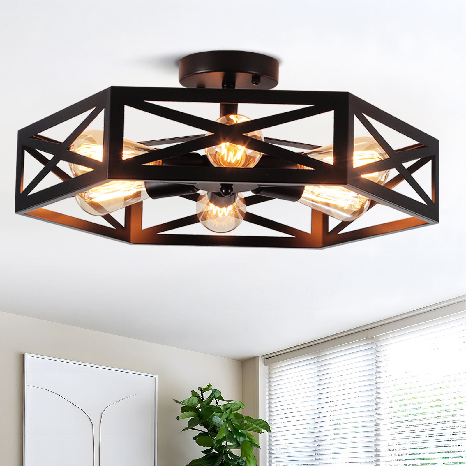 17 Stories Bonnyrigg 6-Light Geometric Cage Flush Mount Light & Reviews ...