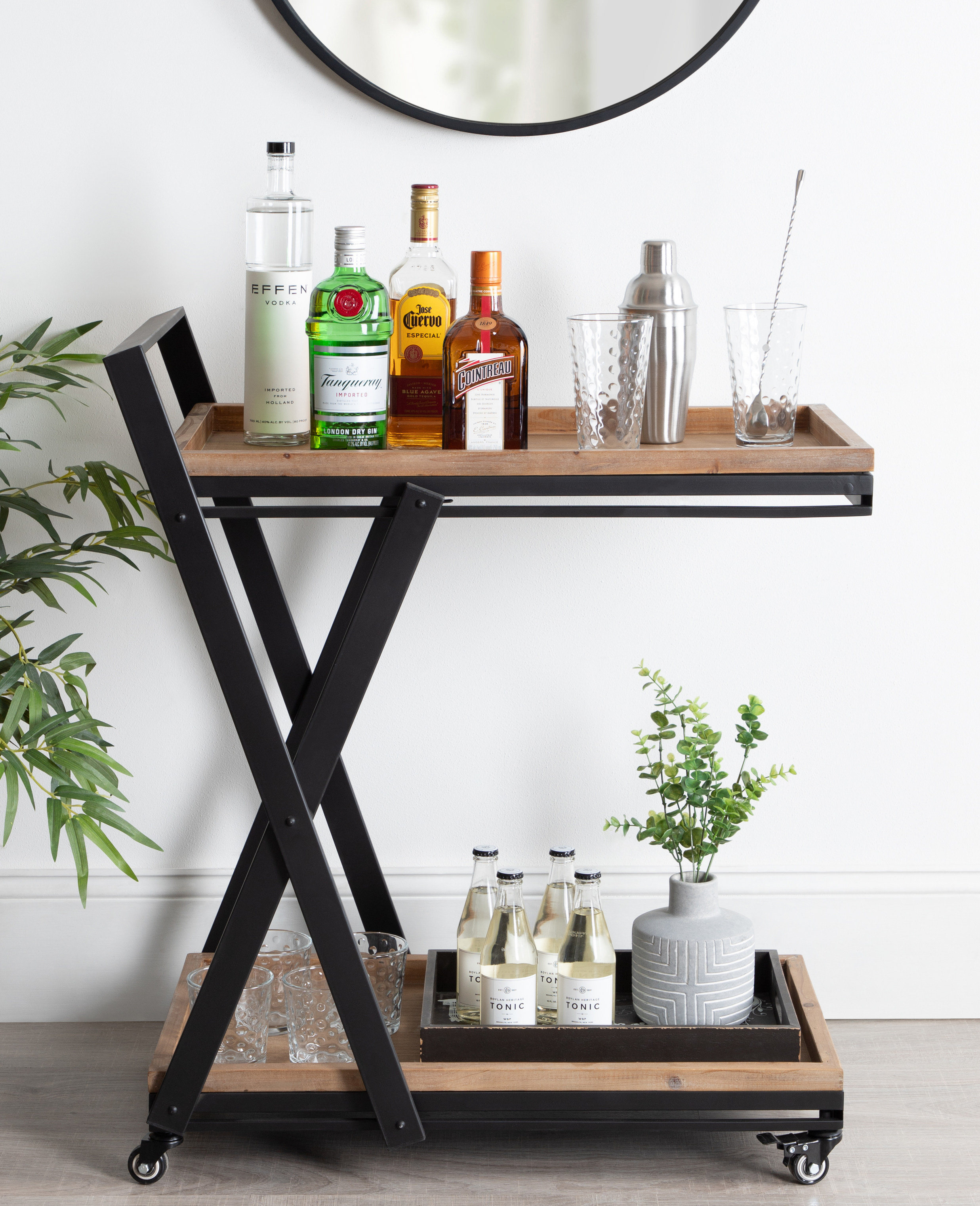 Gracie Oaks Ironton Farmhouse Metal Foldable Rolling Bar Cart & Reviews ...