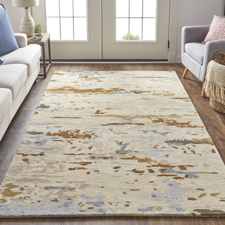 17 Stories Casual Abstract, Ivory/Blue/Brown Area Rug | Wayfair