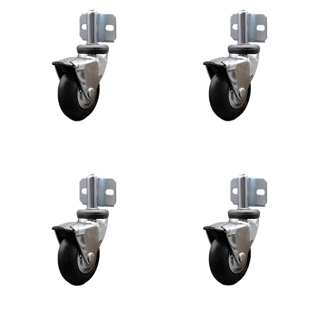 Service Caster Bright Chrome Neoprene Rubber Casters with Brakes | Wayfair