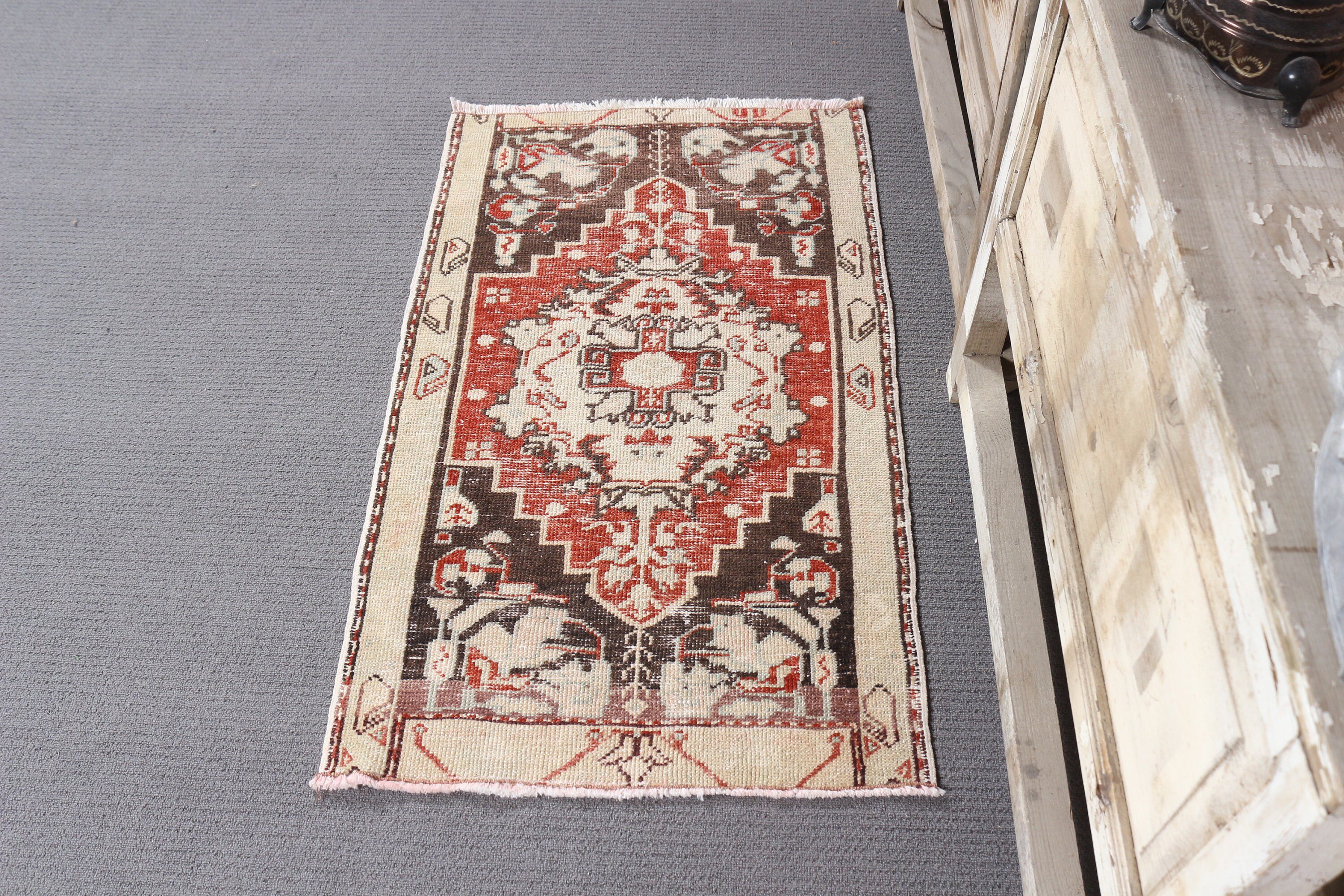 Bungalow Rose Vintage Turkish Door Mat Handwoven With Red And Brown ...