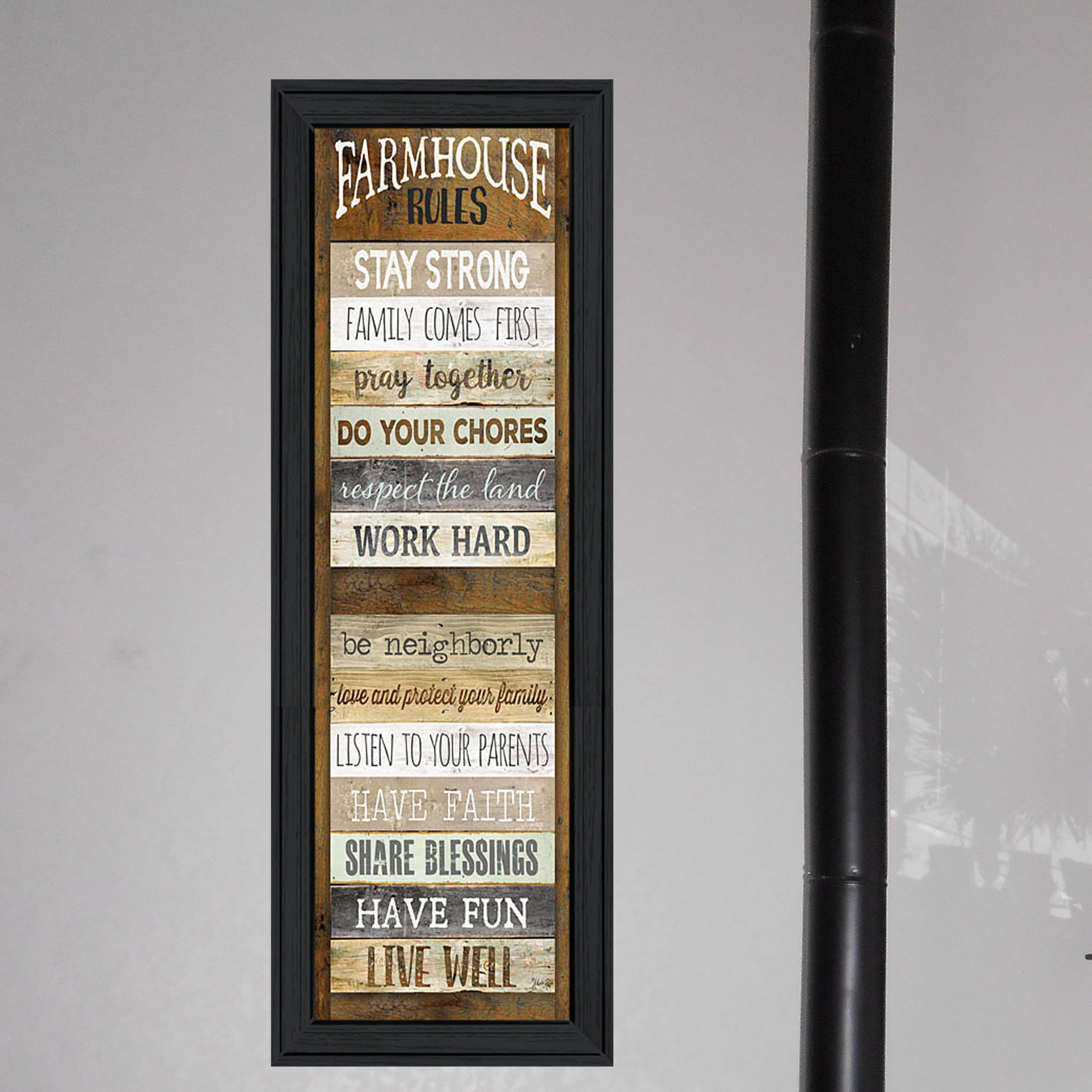 Gracie Oaks Farmhouse Rules Framed Wall Art for Living Room, Home Wall ...